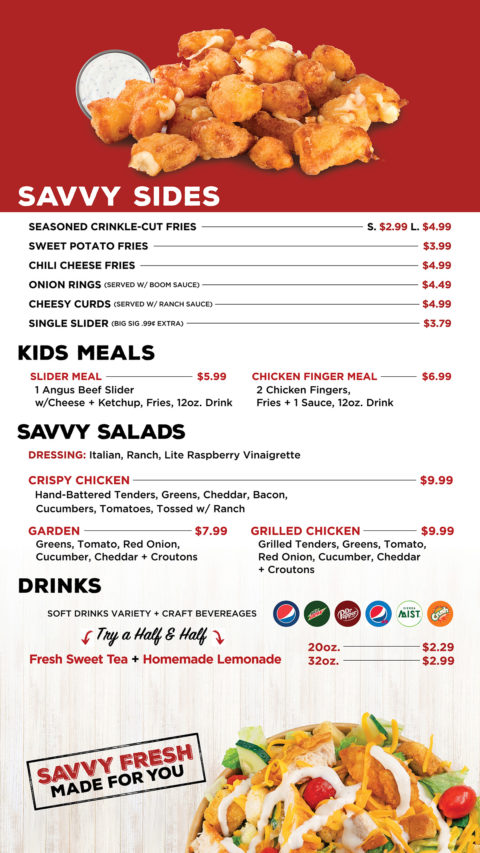 Lunch/Dinner Menu - Savvy Sliders